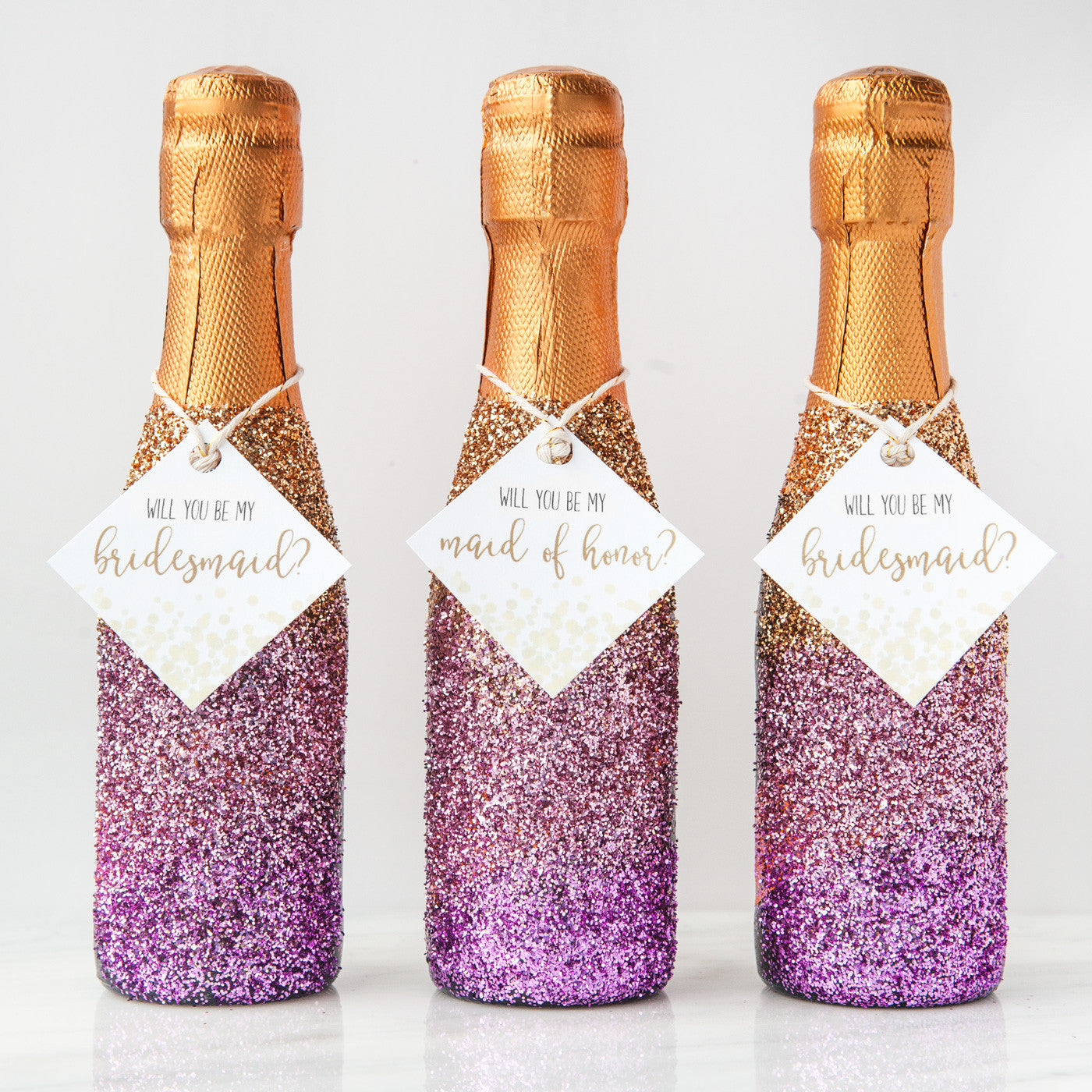 DIY Glitter Champagne Bottle Bridesmaid Proposal (with FREE printables ...